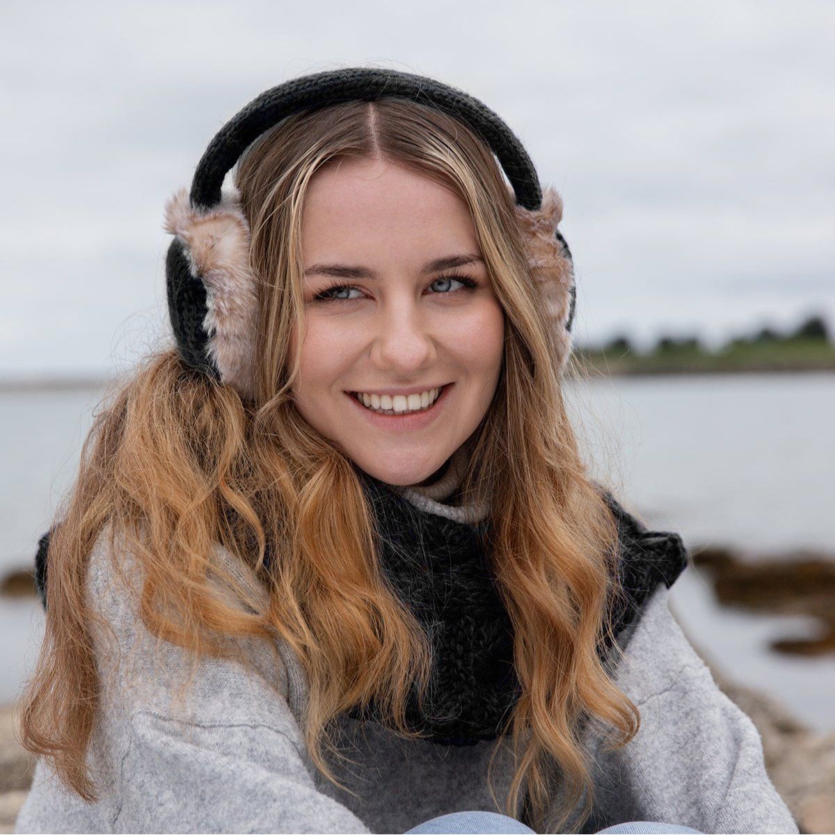 Aran Cable Ear Muffs with Faux Fur Trim - Timeless 3GG Knit – Aran ...